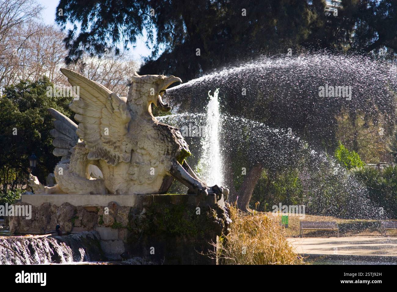 Griffin statue spewing water, creating a dynamic fountain scene ...