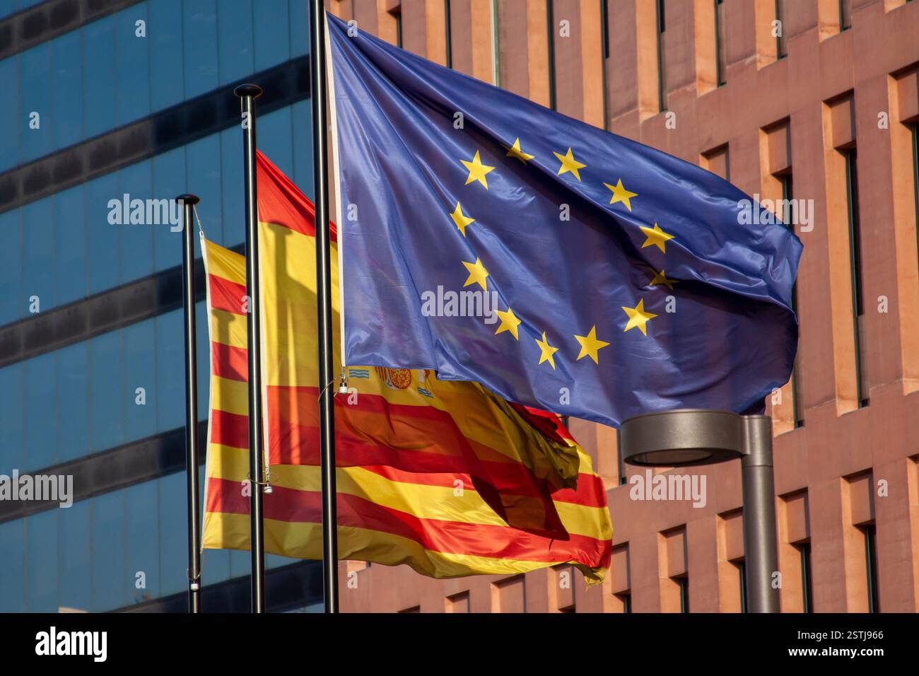 Close-up of flags, showing their colors and textures against the ...