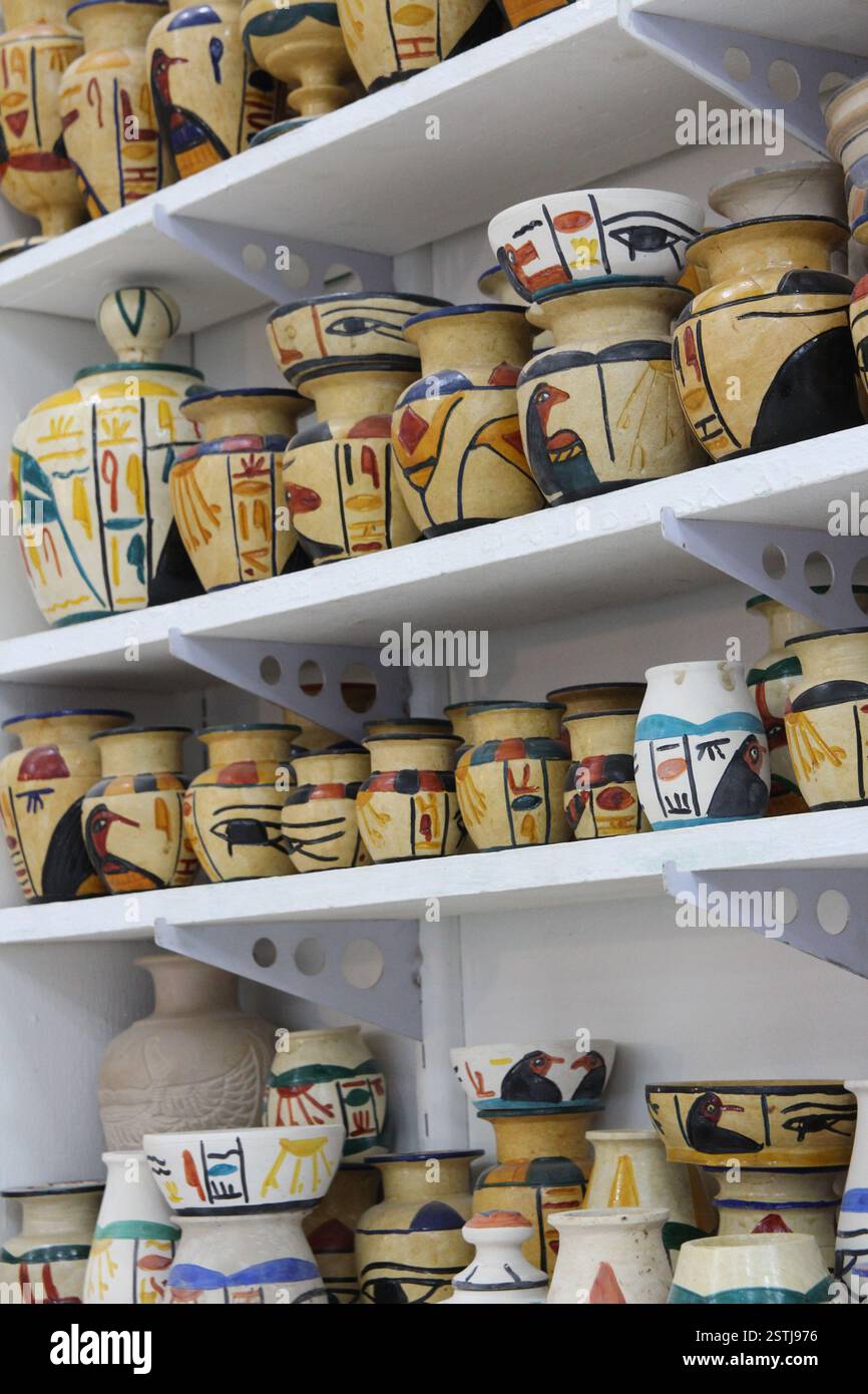 Egyptian alabaster vases and pots as souvenirs in Luxor, Egypt Stock ...