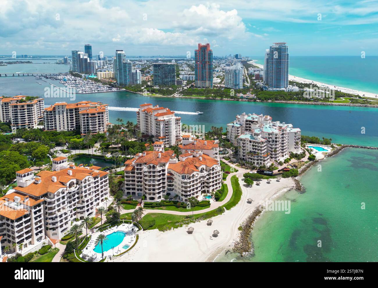 Aerial view of Miami skyline. Drone shot of Miami cityscape. Top view ...