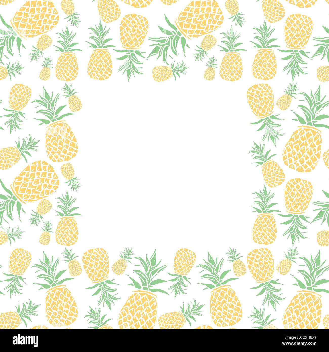 pineapple frame. Doodle vector with drawing ananas. Vintage pineapple ...