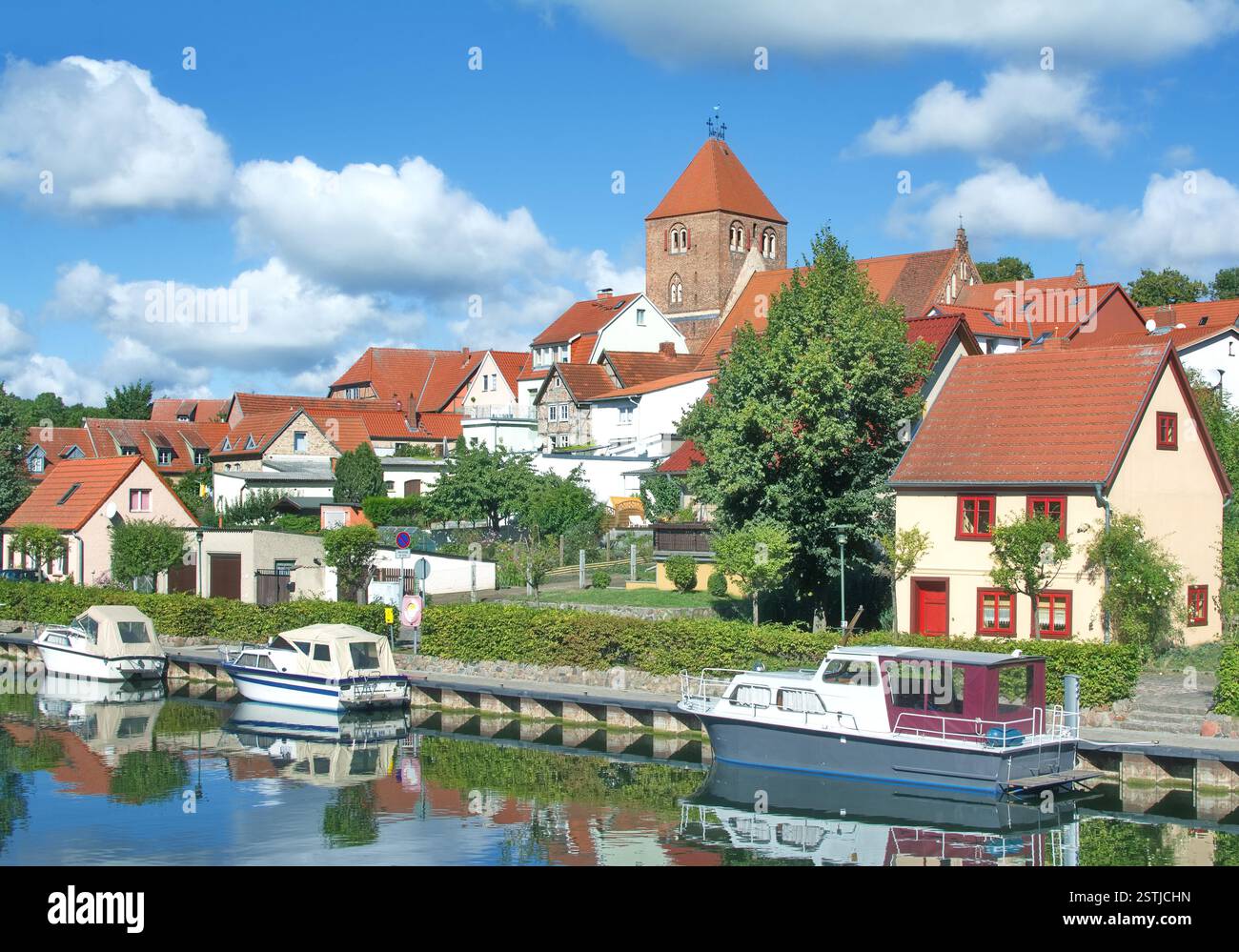 Old Town with St.Marienkirche and Elde River in Plau am See,Ludwigslust ...
