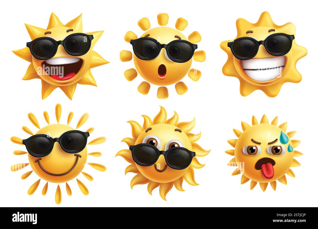 Sun emoji characters clipart set. Summer sun emojis face clip art ...