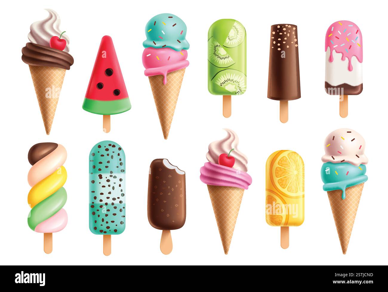 Ice cream cartoon clipart set. Summer colorful ice cream sweet and ...