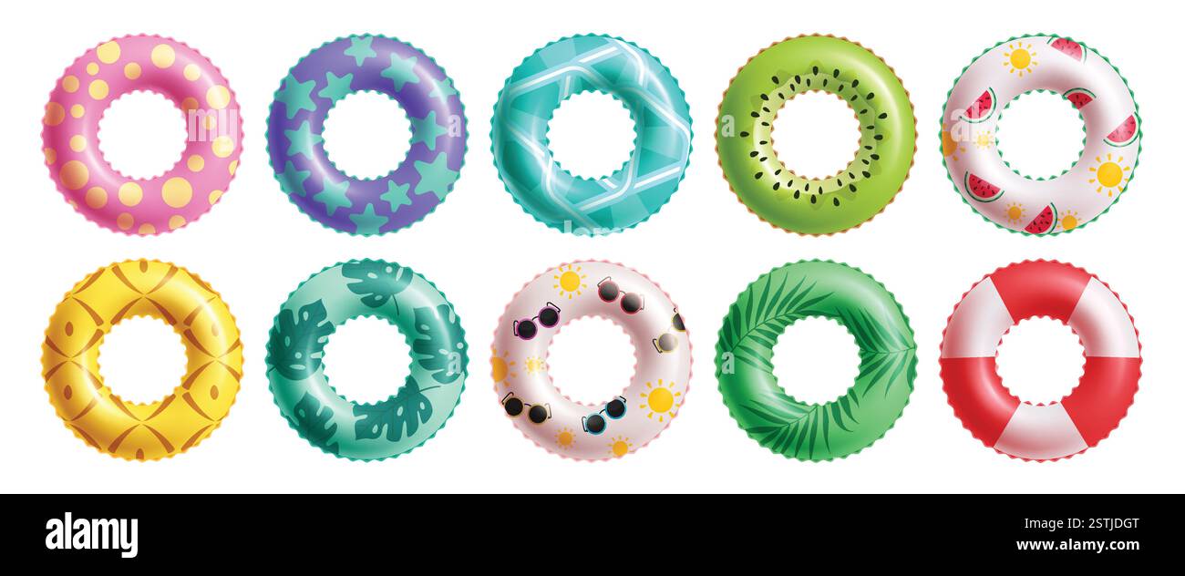 Summer inflatable ring clipart set. Colorful inflatable floaters with ...