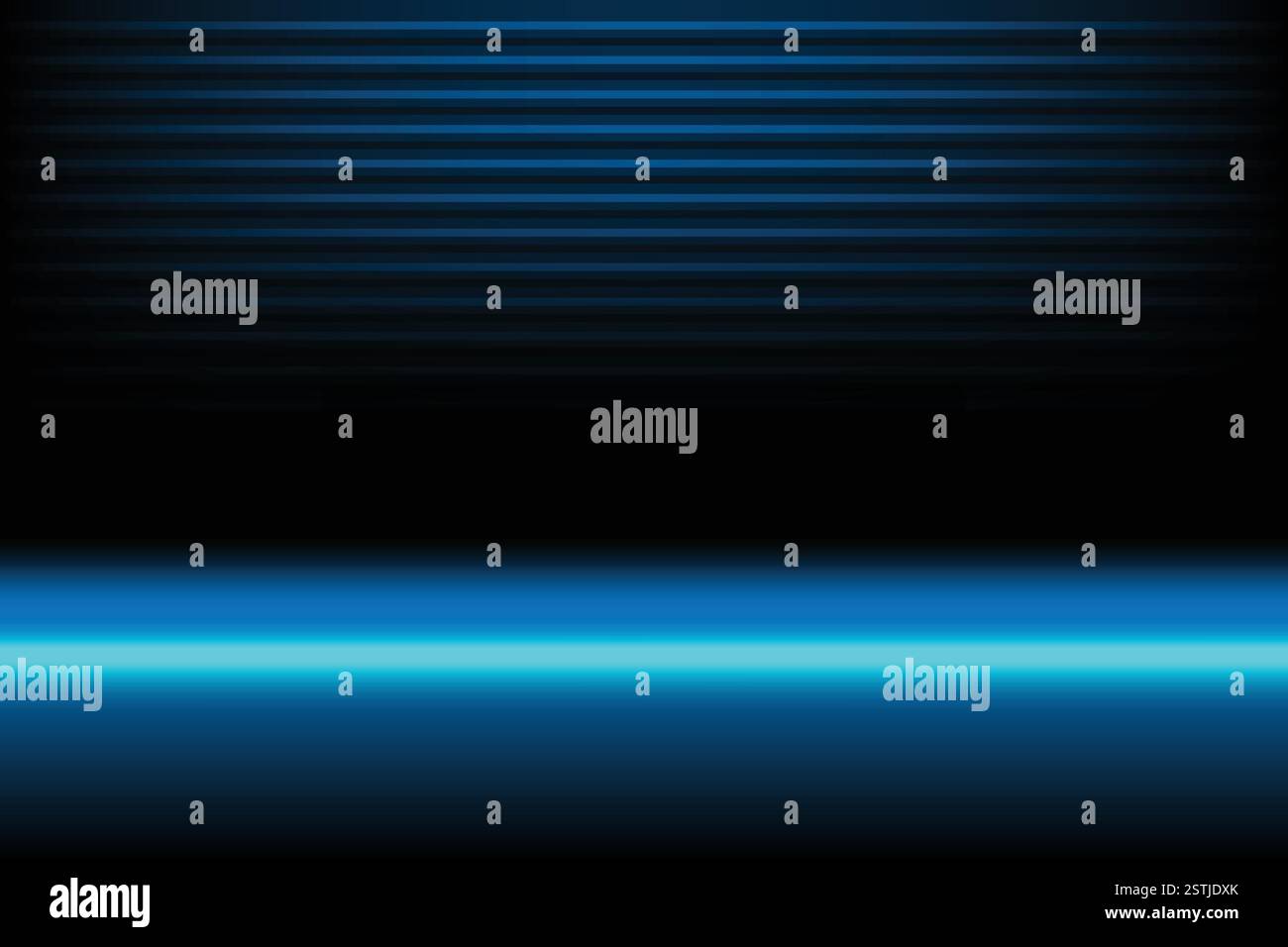 horizontal laser line neon blue lighting on black color background ...