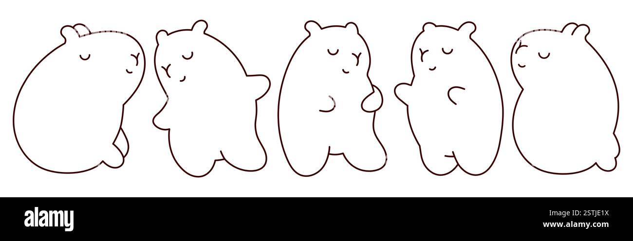 Pack of Kawaii cute outline capybaras. Coloring pages line drawing ...