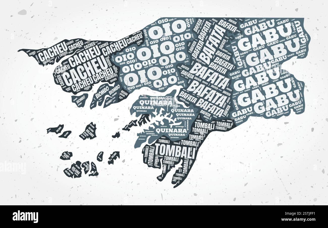 Guinea-Bissau regions word clouds. Country shape on textured background ...