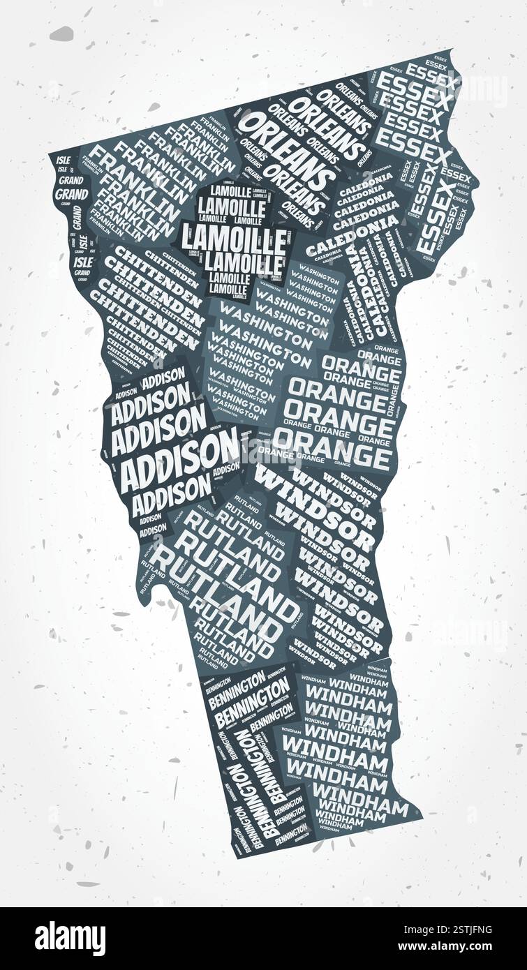 Vermont counties word clouds. State shape on textured background ...