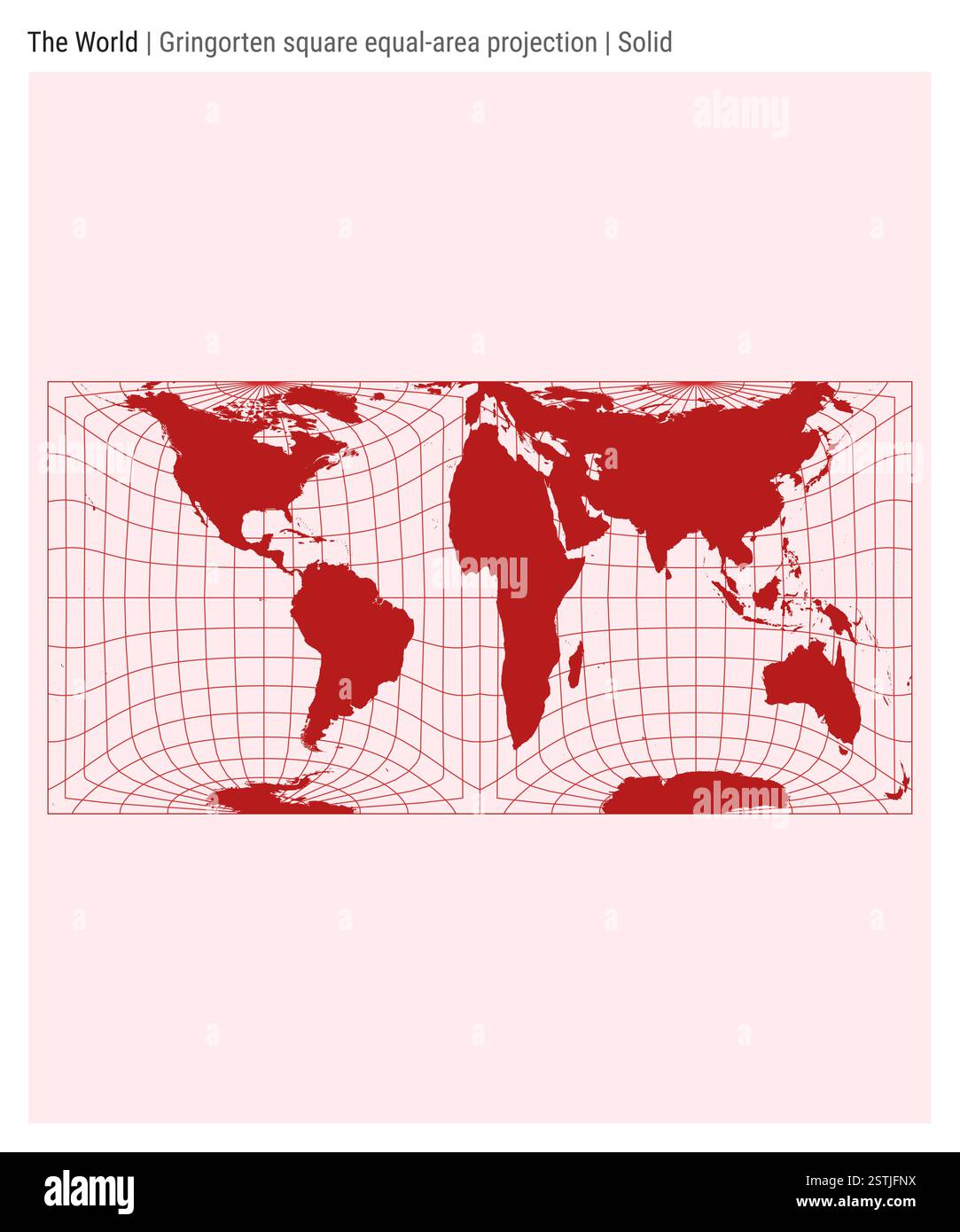 World Map. Gringorten square equal-area projection. Solid style. High Detail World map for ...