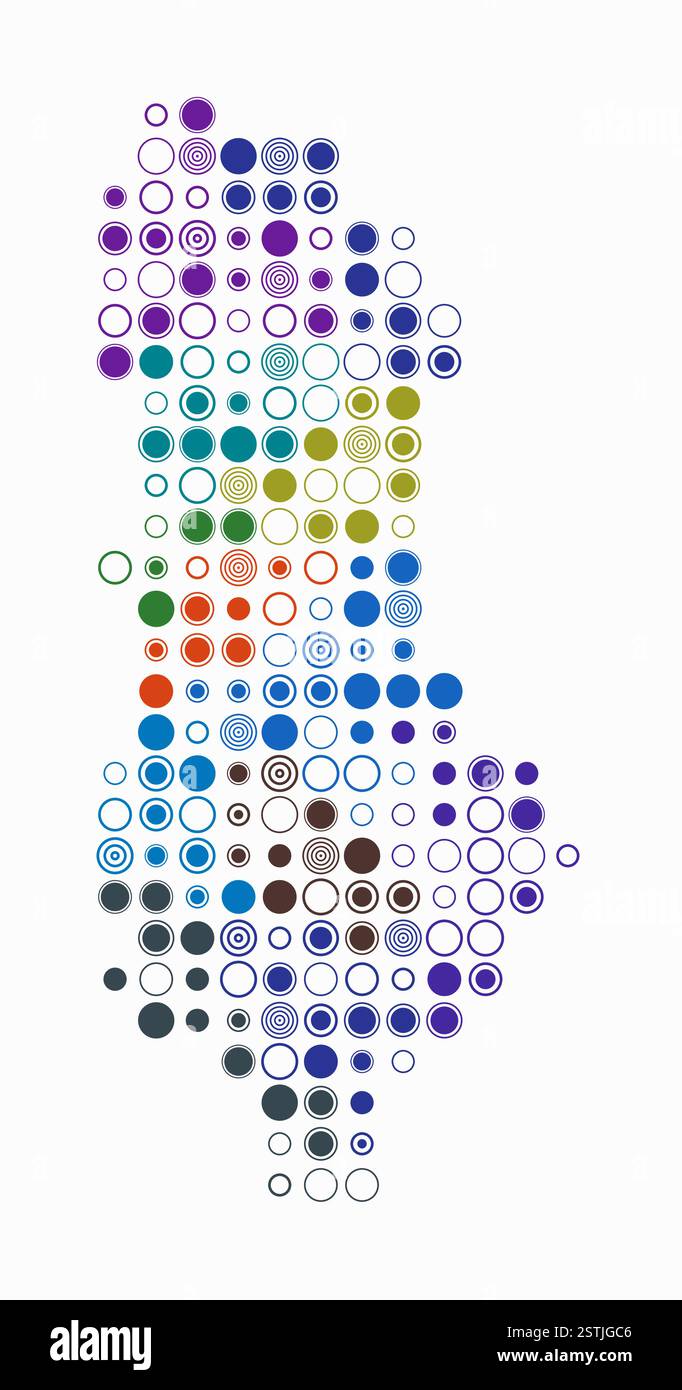 Albania, shape of the country built of colored cells. Digital style map ...