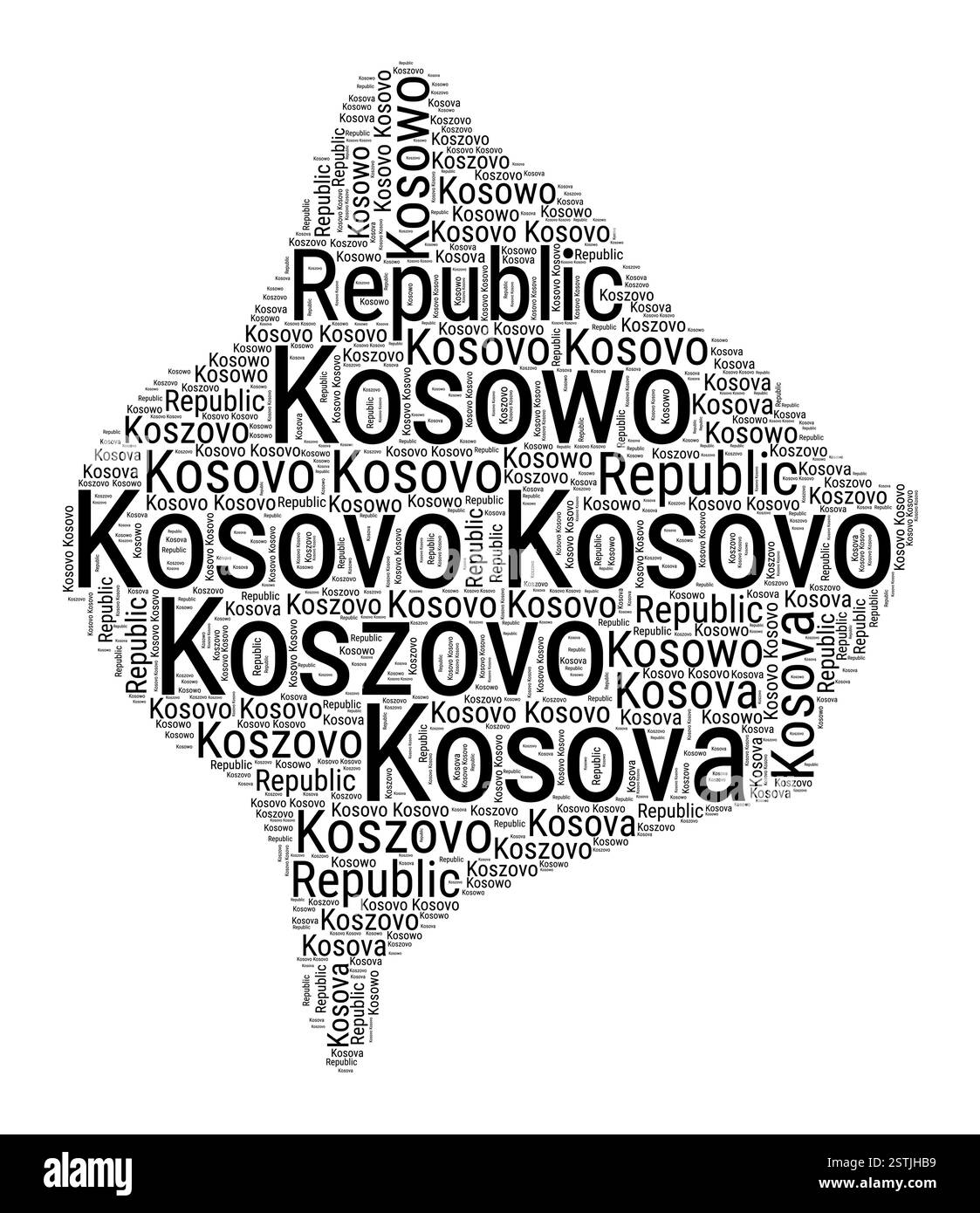 Black and white word cloud in Kosovo shape. Simple typography style ...