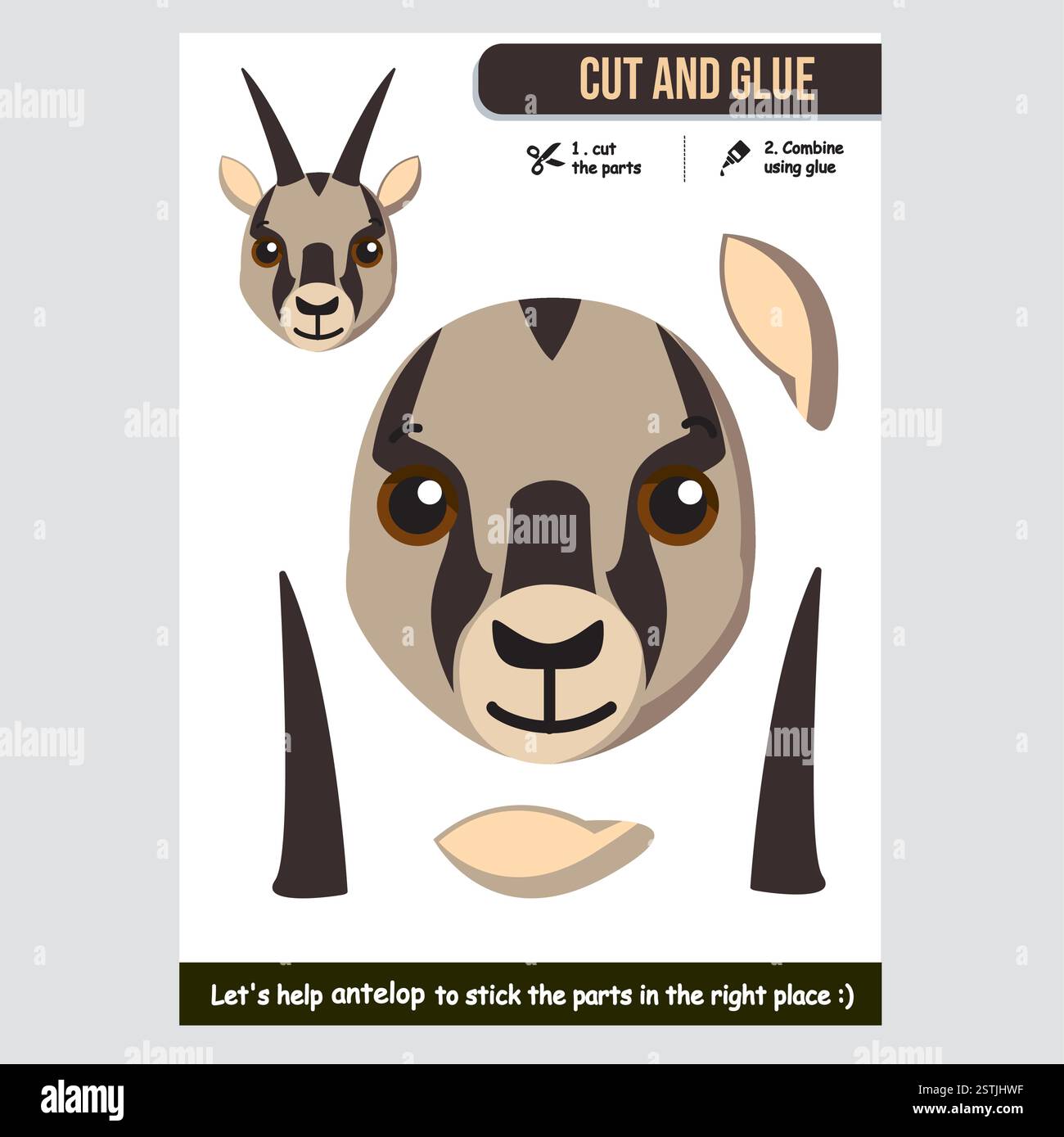Adorable antelope cutout game for kids with colorful vector ...