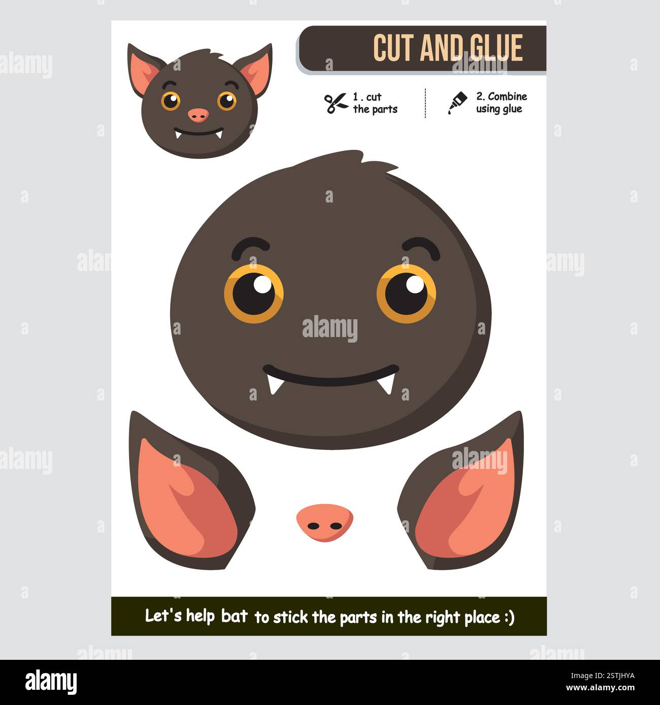 Adorable bat craft activity for kids with cutout and glue game Stock ...