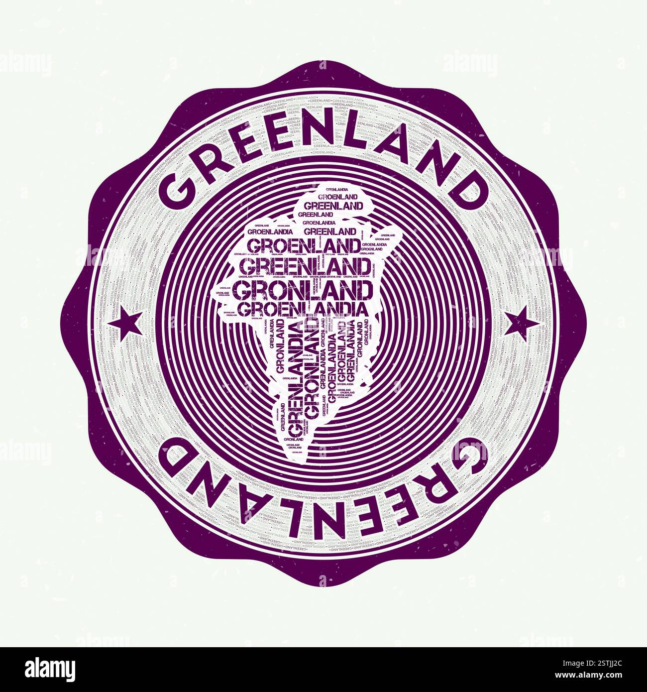 Greenland seal. Country round logo with shape of Greenland and country ...