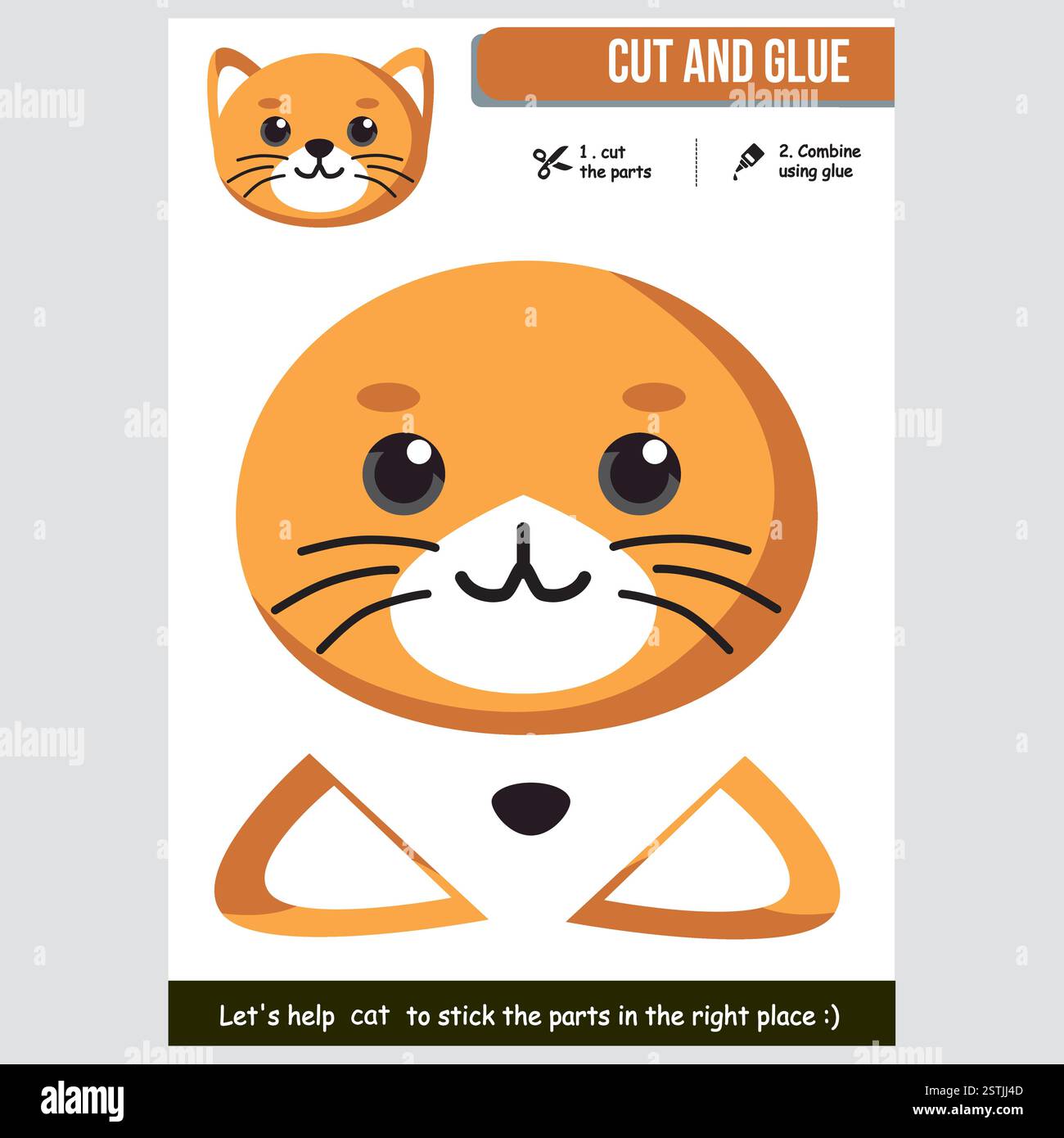 A charming educational activity featuring a cute cat cut-and-glue ...