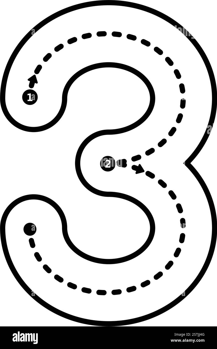 Tracing number 3 prewriting dotted line math worksheet element for ...