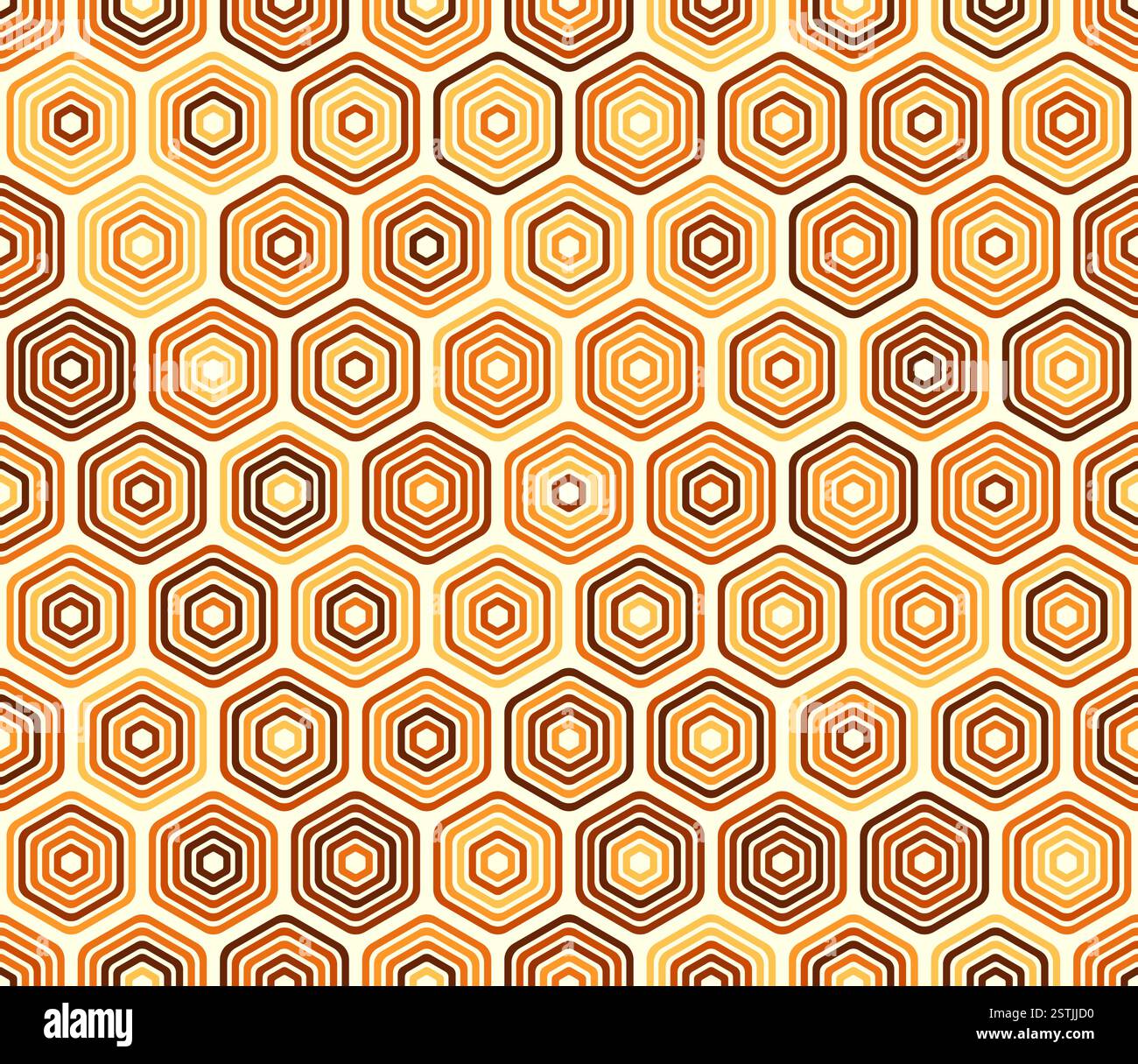 Tileable hexagon pattern. Bold rounded stacked hexagons mosaic pattern. Orange color tones ...