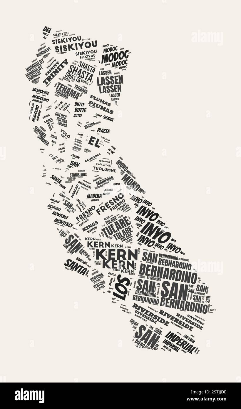 California word cloud. State with counties division. California ...