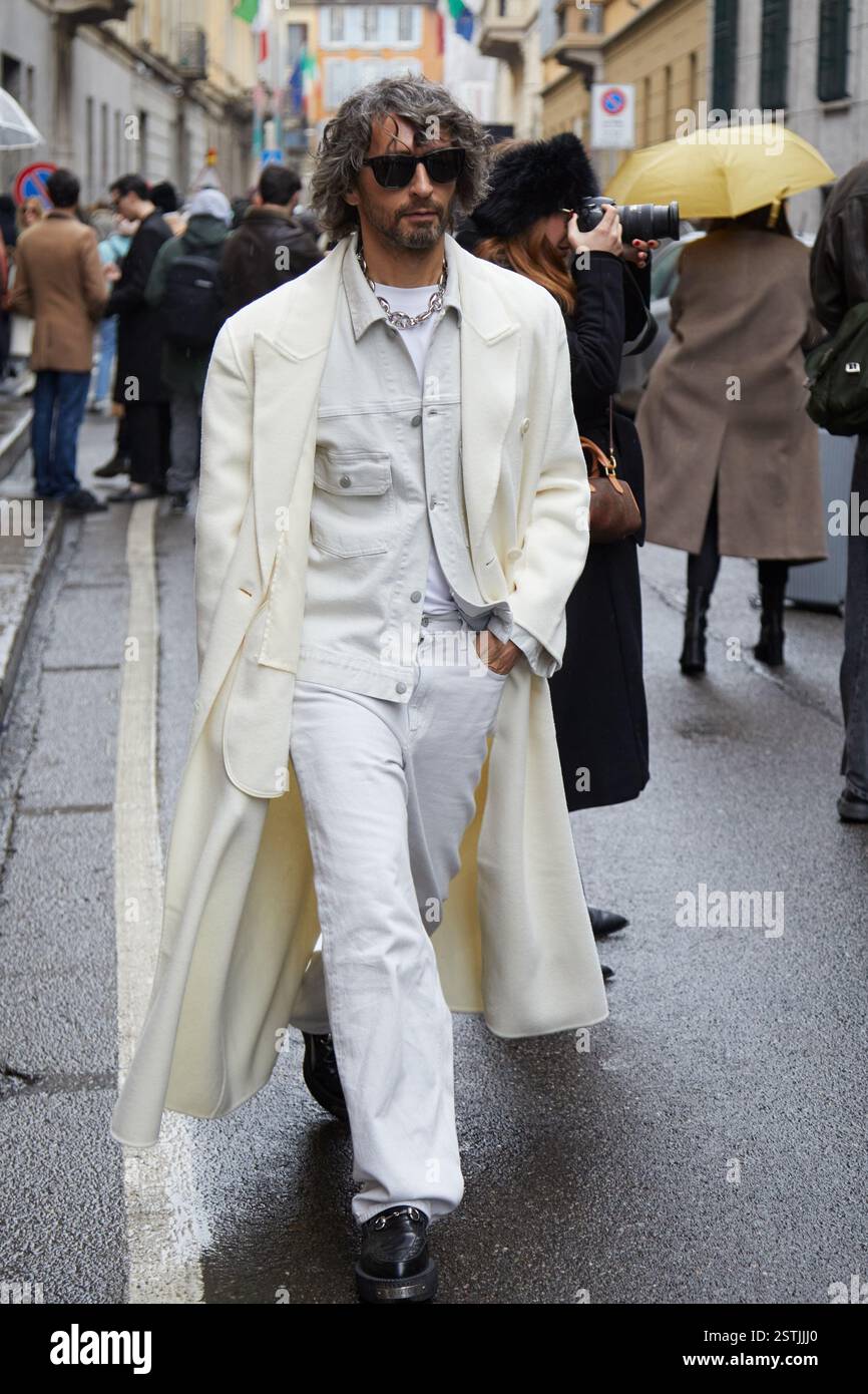 MILAN, ITALY - JANUARY 20, 2025: Simone Marchetti with white outfit ...