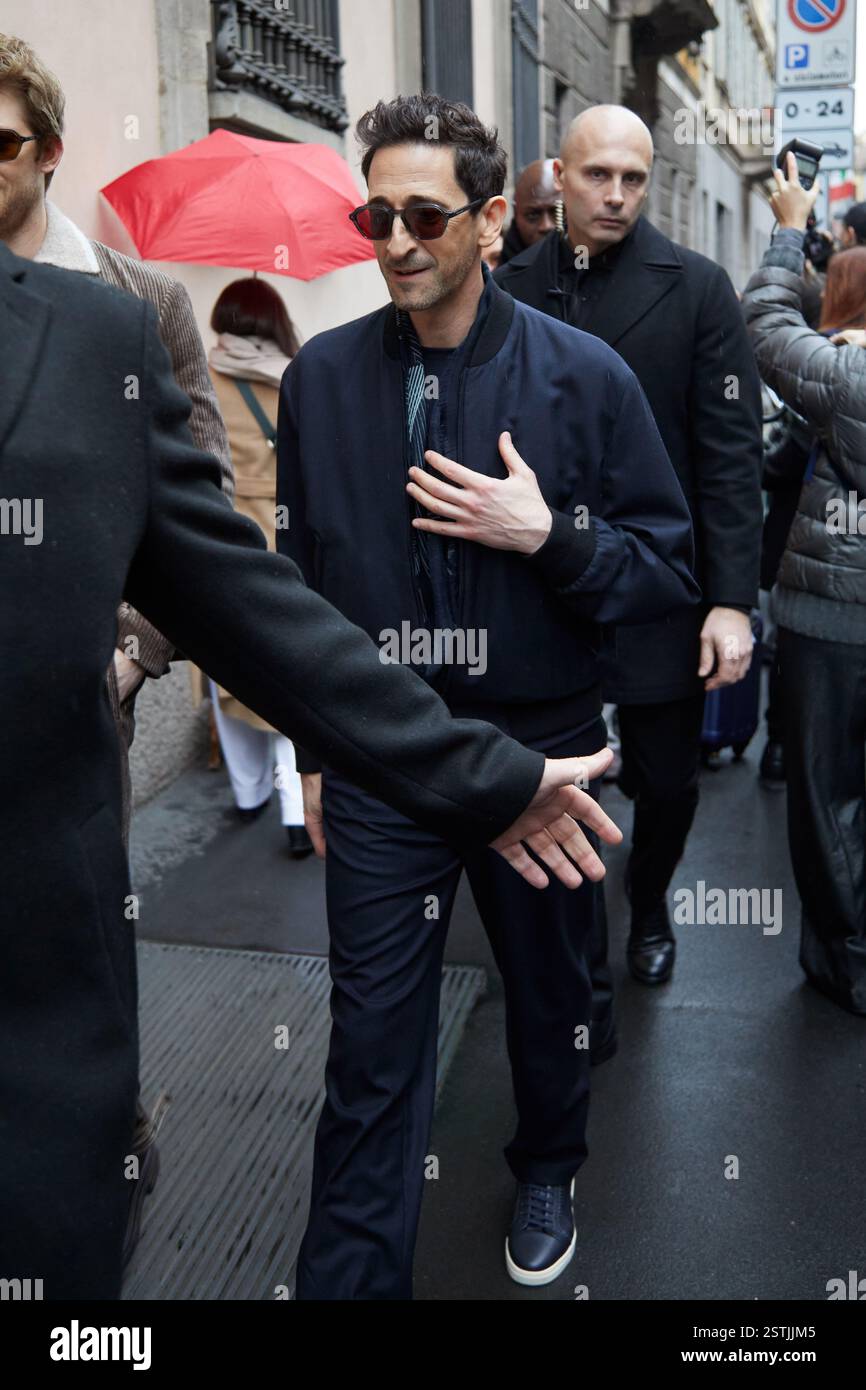 MILAN, ITALY - JANUARY 20, 2025: Adrien Brody before Giorgio Armani ...
