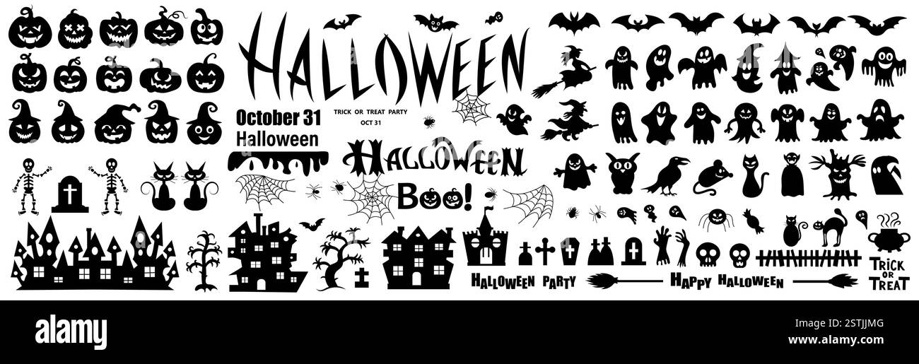 Big set of silhouettes of Halloween Stock Vector Image & Art - Alamy