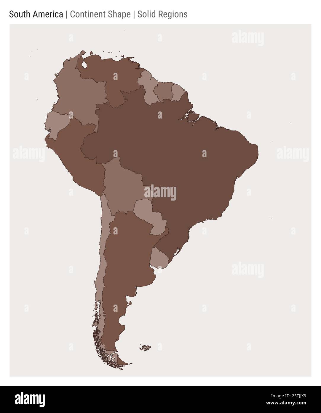 South America. Simple vector map. Continent shape. Solid Regions style ...