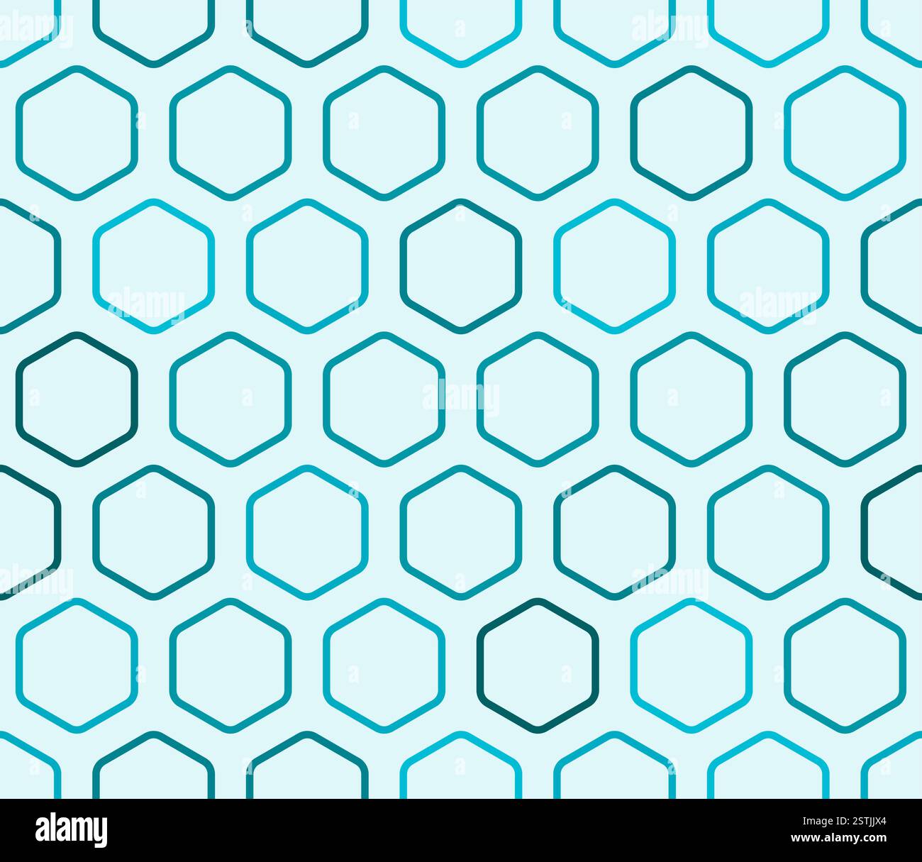 Pattern of hexagon shapes. Bold rounded hexagons mosaic cells with padding. Cyan color tones ...