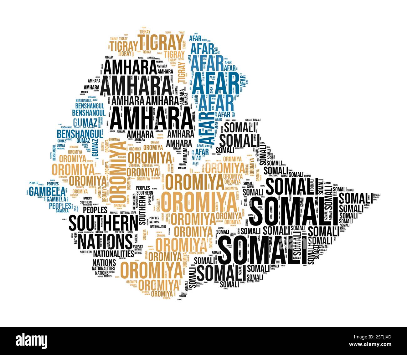 Ethiopia Word Cloud. Country shape with region division. Ethiopia ...