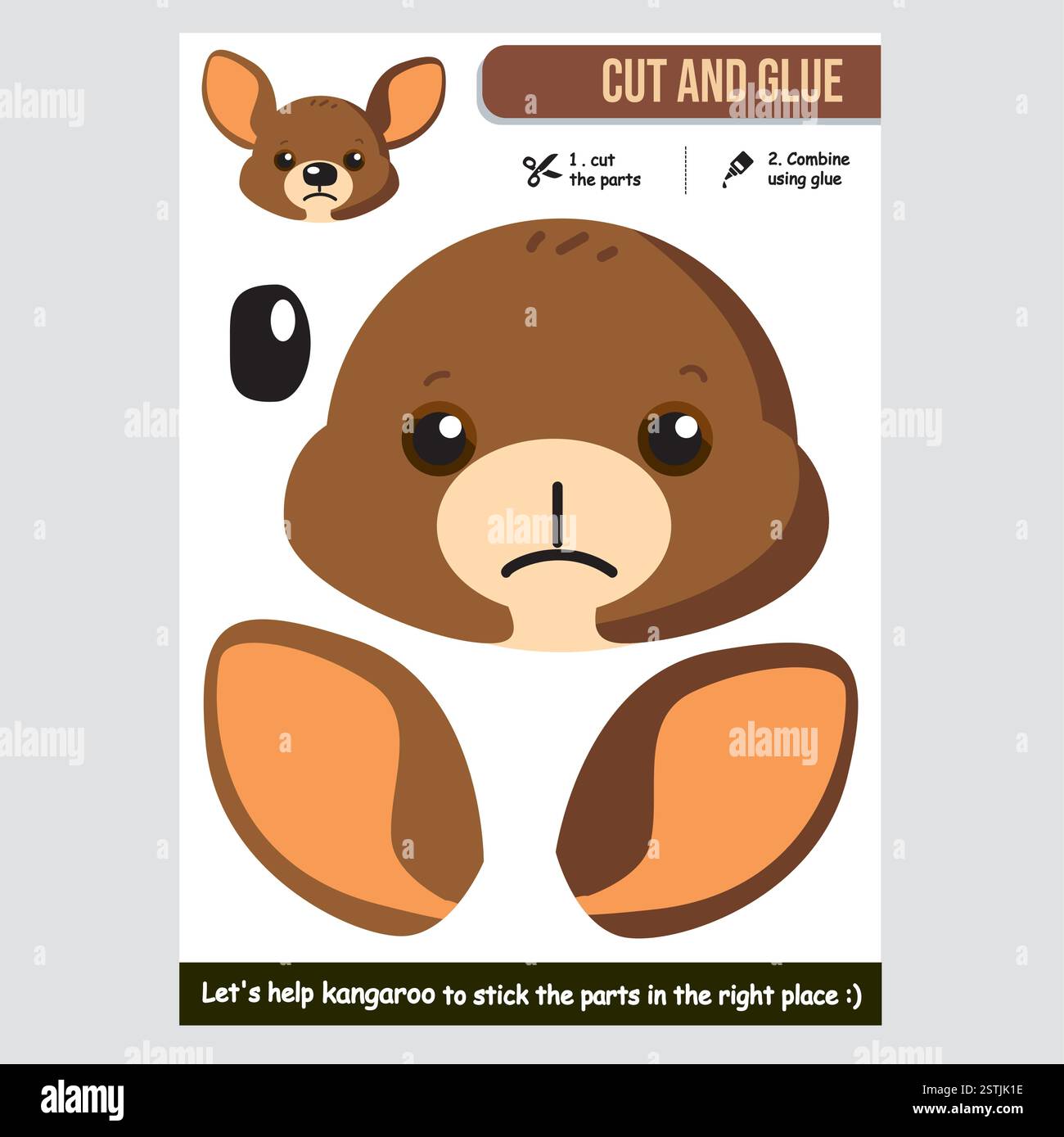 Cute kangaroo craft for kids. Educational cutout game with gluing ...