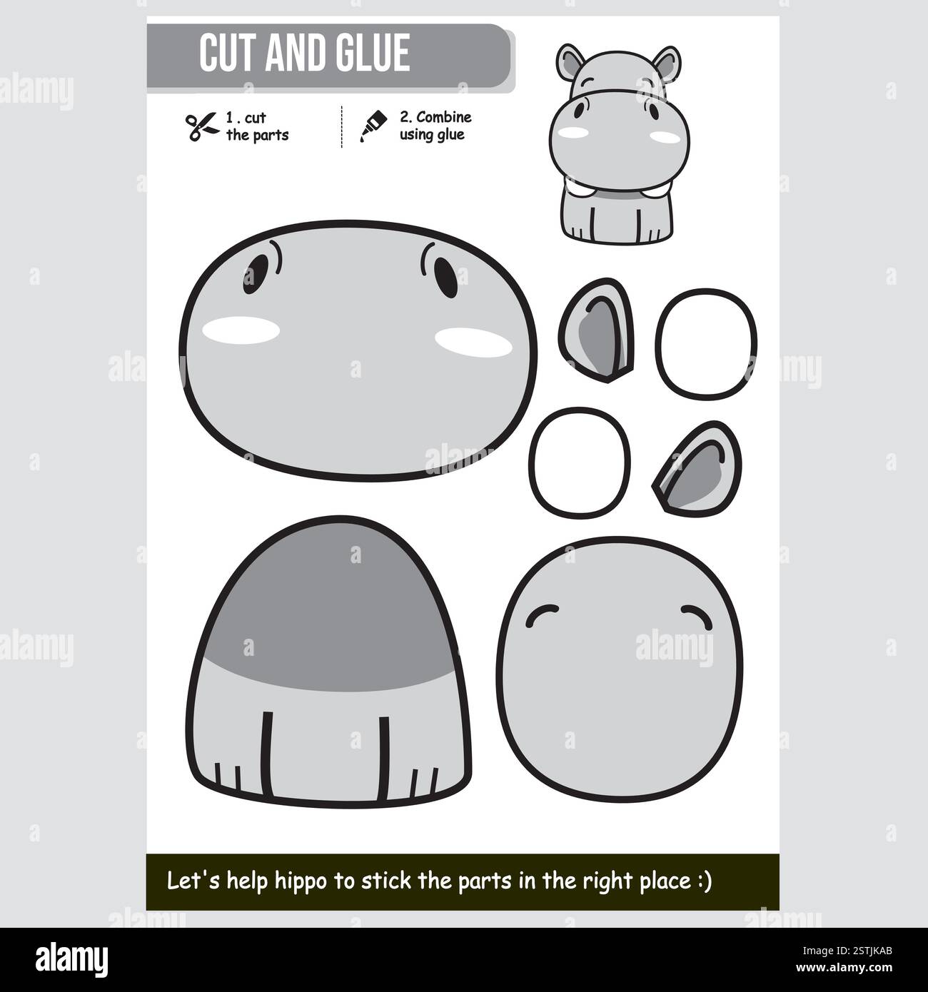Vector illustration of a cute hippo for kids educational paper game ...