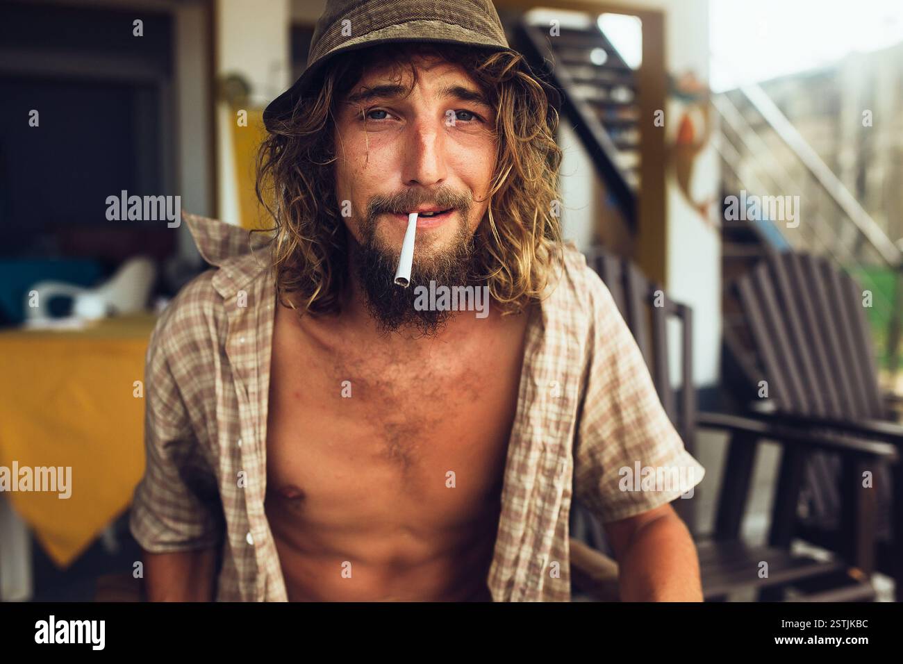 The guy smokes a cigarette Stock Photo - Alamy