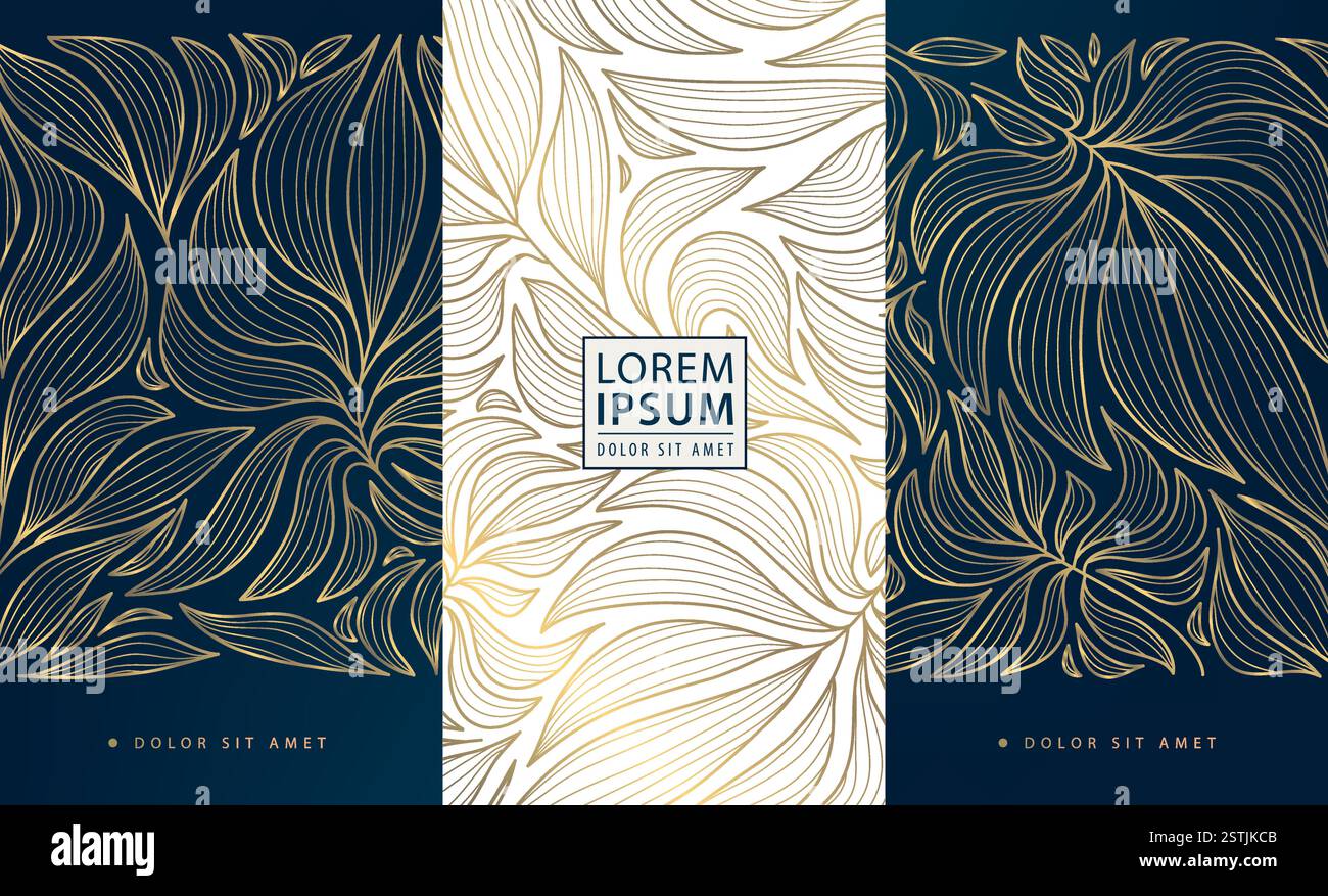 Vector leaf gold flower design, luxury box nature texture, art deco ...