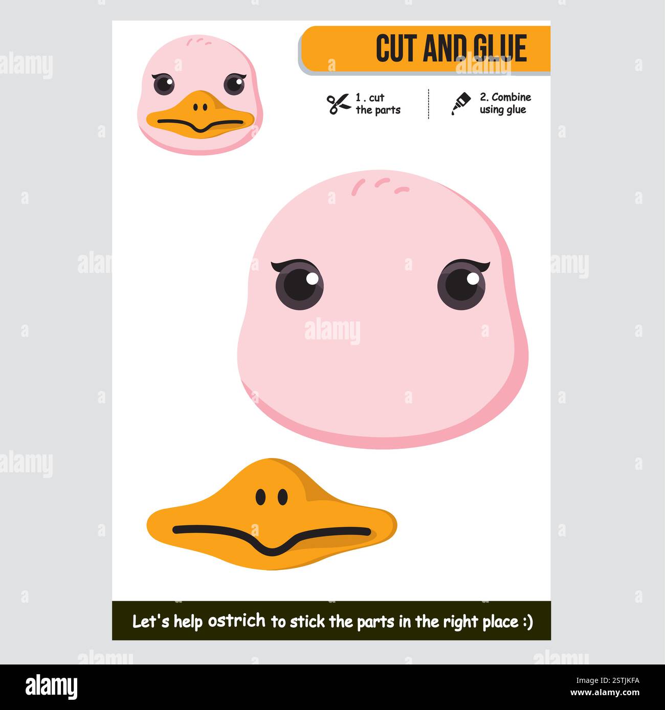 Educational paper game featuring a cute ostrich for kids. Creative ...