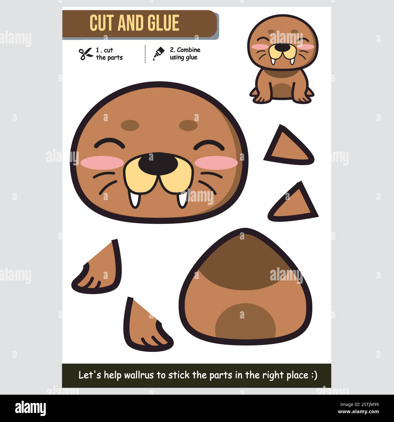 Cute walrus vector illustration. Educational paper game for kids. Fun ...