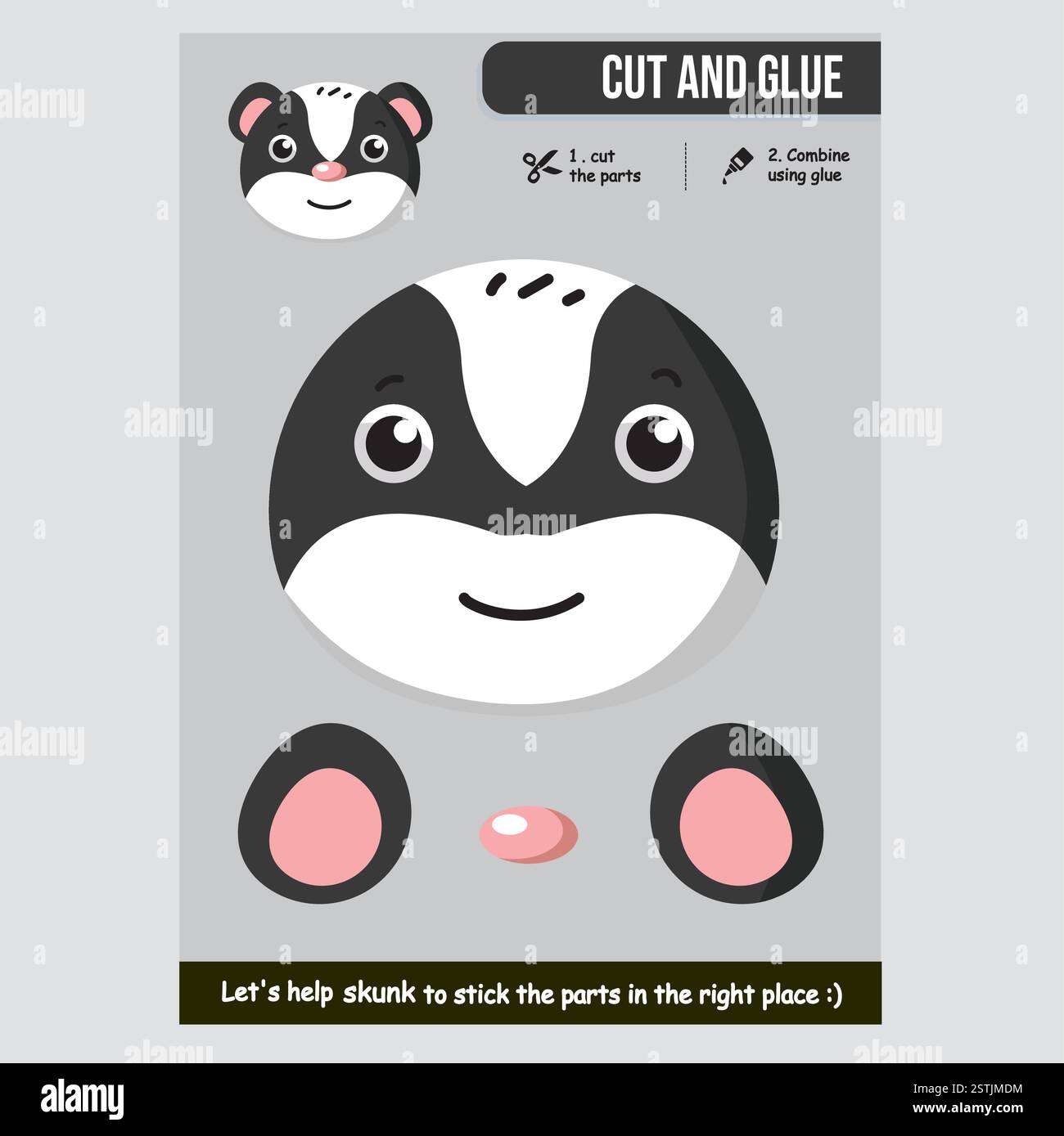 Adorable skunk paper cutout game for children with educational fun ...