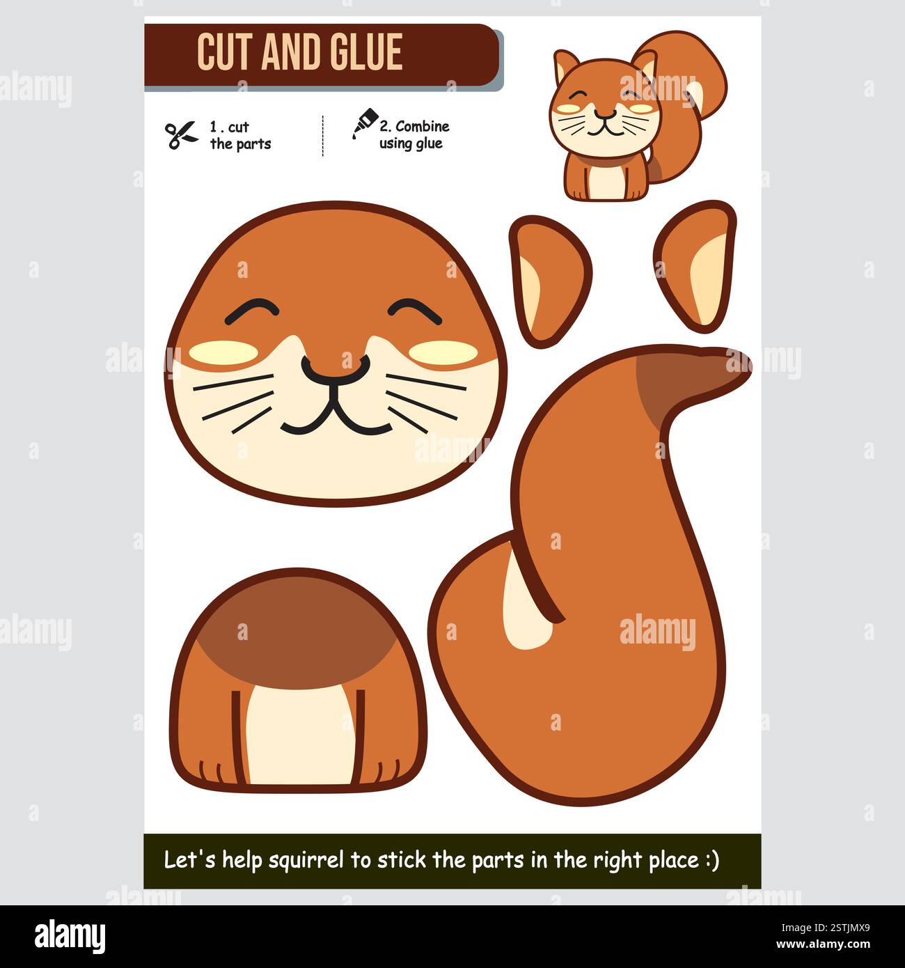 Cute squirrel paper craft for kids. Educational cut and glue activity ...