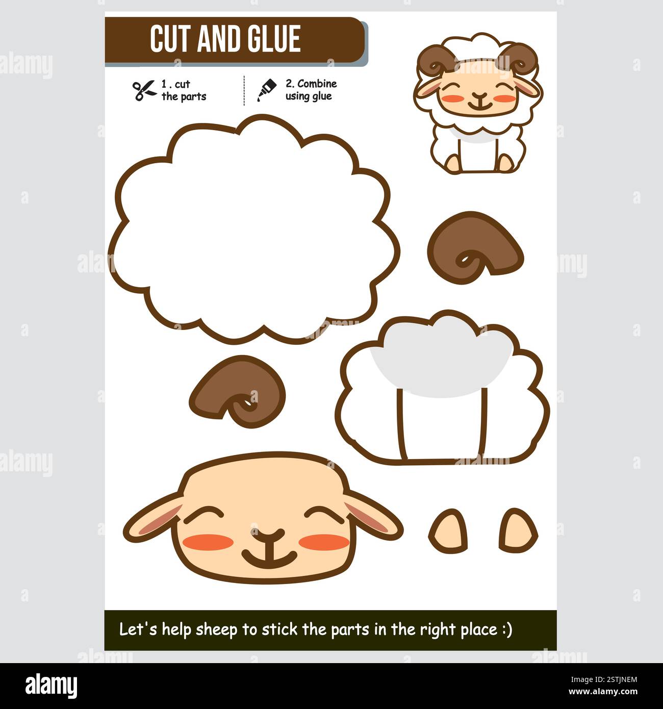 Adorable vector illustration of sheep for educational paper game for ...