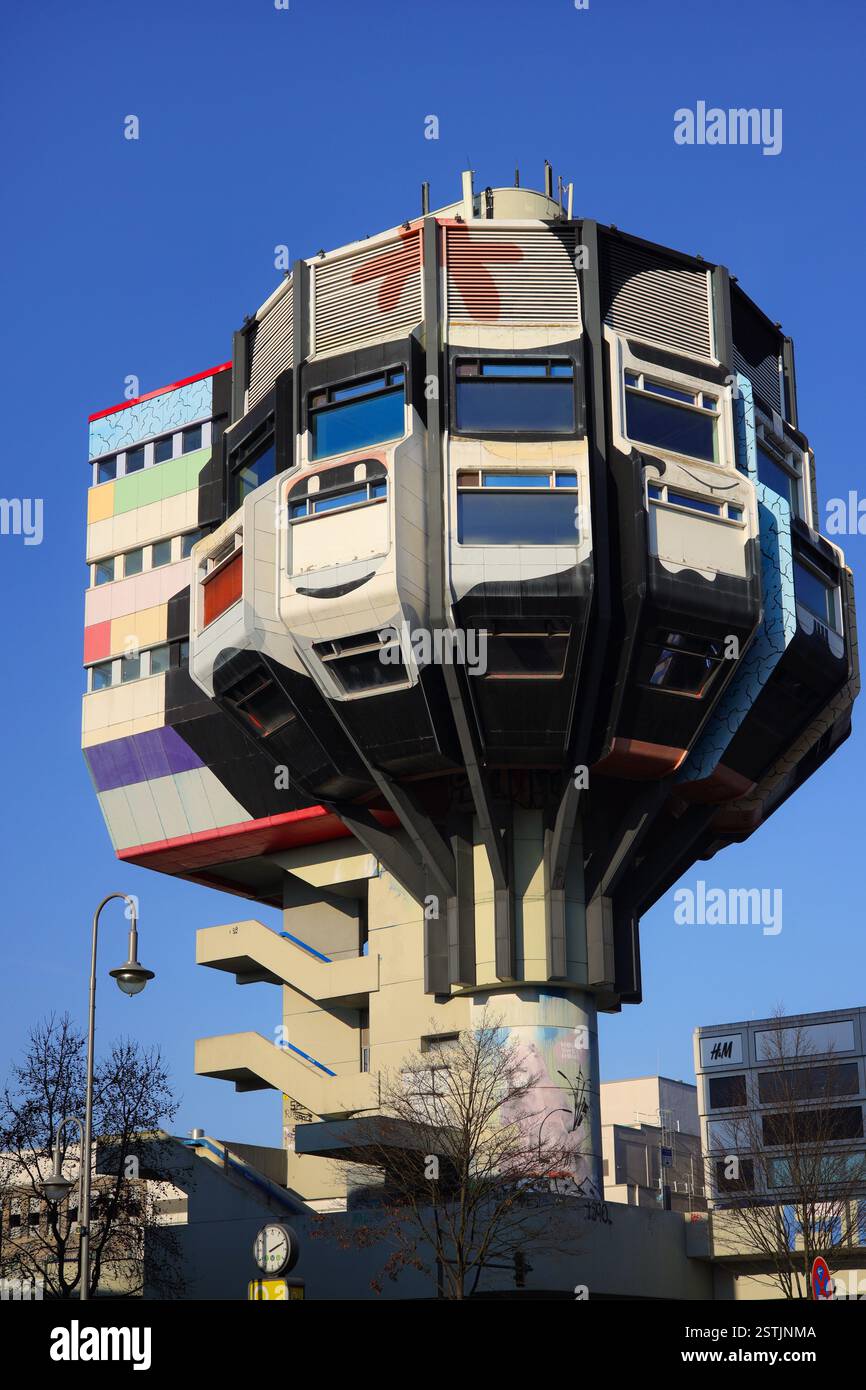 The listed monument tower restaurant "Bierpinsel" in Steglitz in Berlin ...