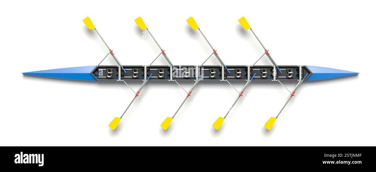 Eight men rowing boat - 3D illustration Stock Photo - Alamy