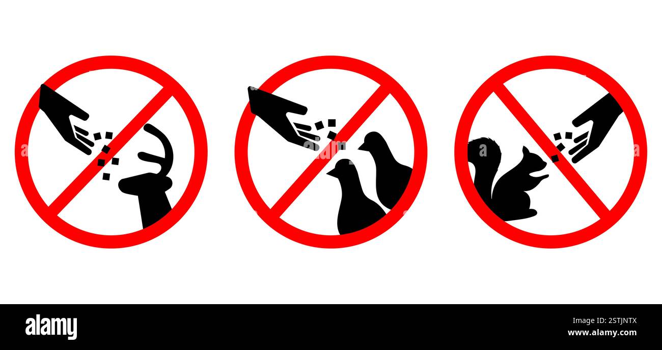 Do not feed the animals wildlife signs set. Vector illustration Stock ...