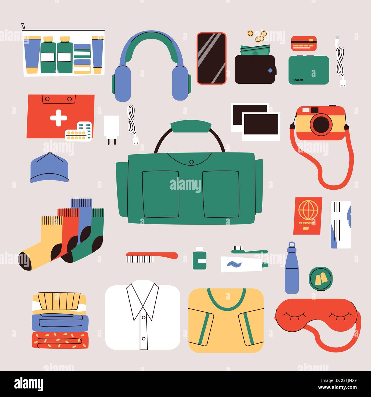 Travel Essentials Flat Vector Illustration Packing Checklist, Luggage ...