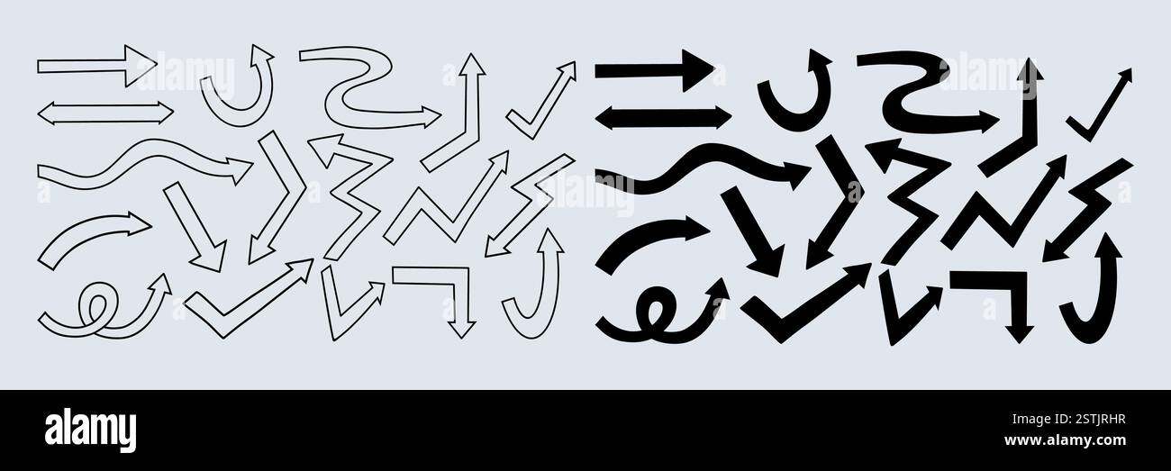 Simple linear Outline and silhouette black Directional Arrows Doodles ...