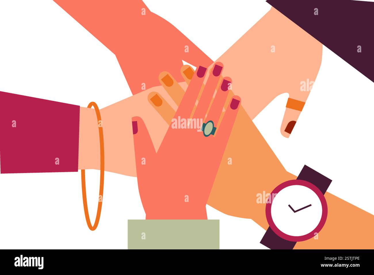 Set of female hands. Concept on sisterhood, support, collaboration ...