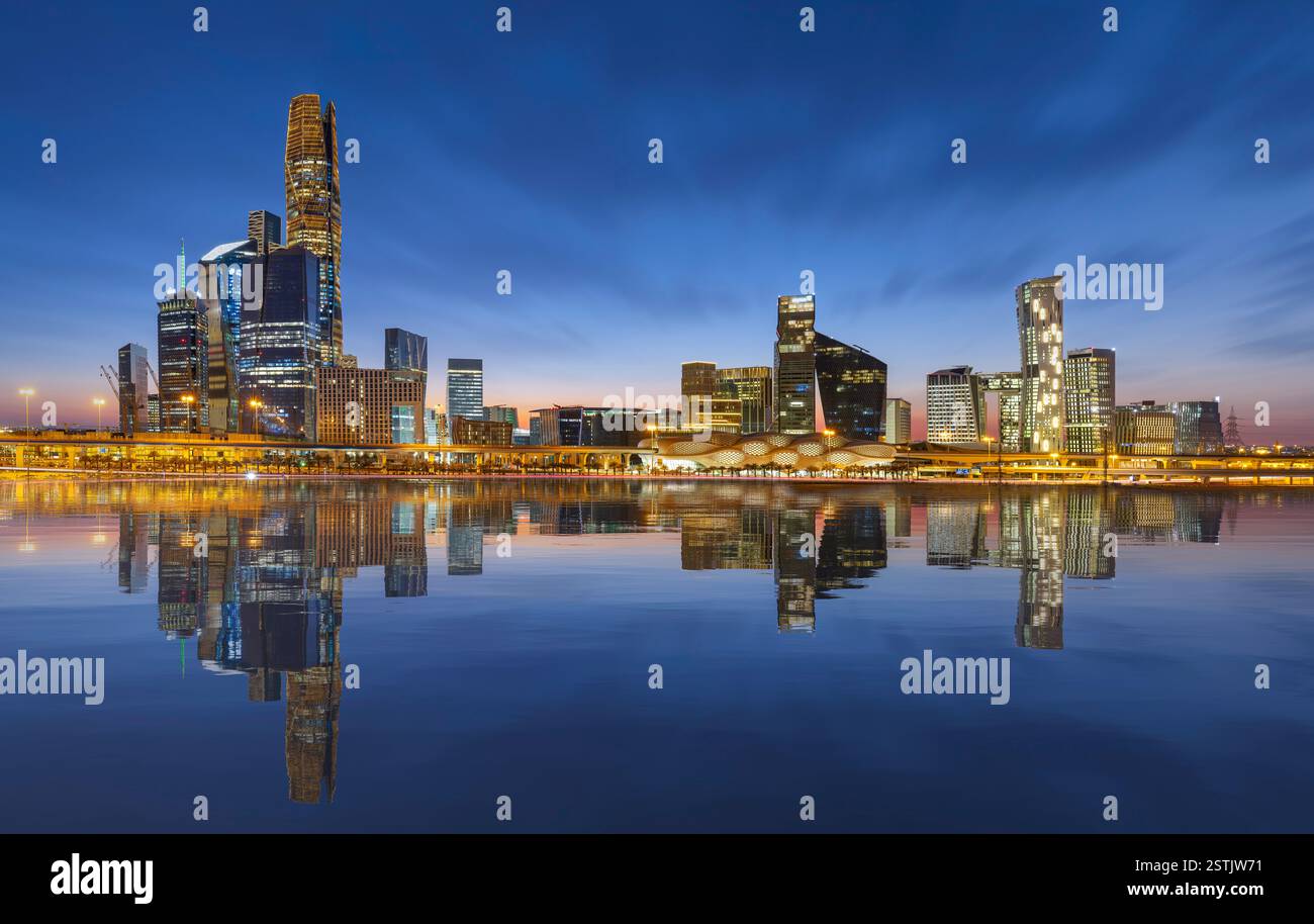Beautiful New Riyadh Skyline after sunset. Riyadh city towers KAFD in ...