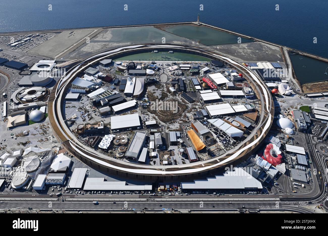 An aerial photo shows Yumeshima, the venue for Expo 2025 Osaka, Kansai ...