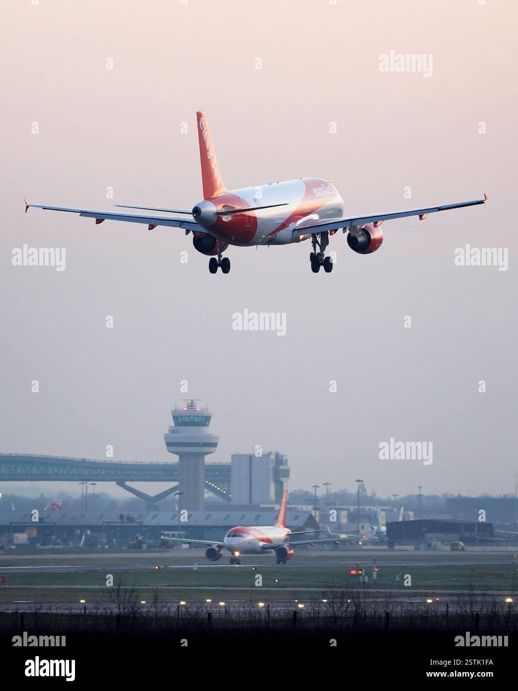 An EasyJet plane lands at London Gatwick Airport in Crawley, West ...