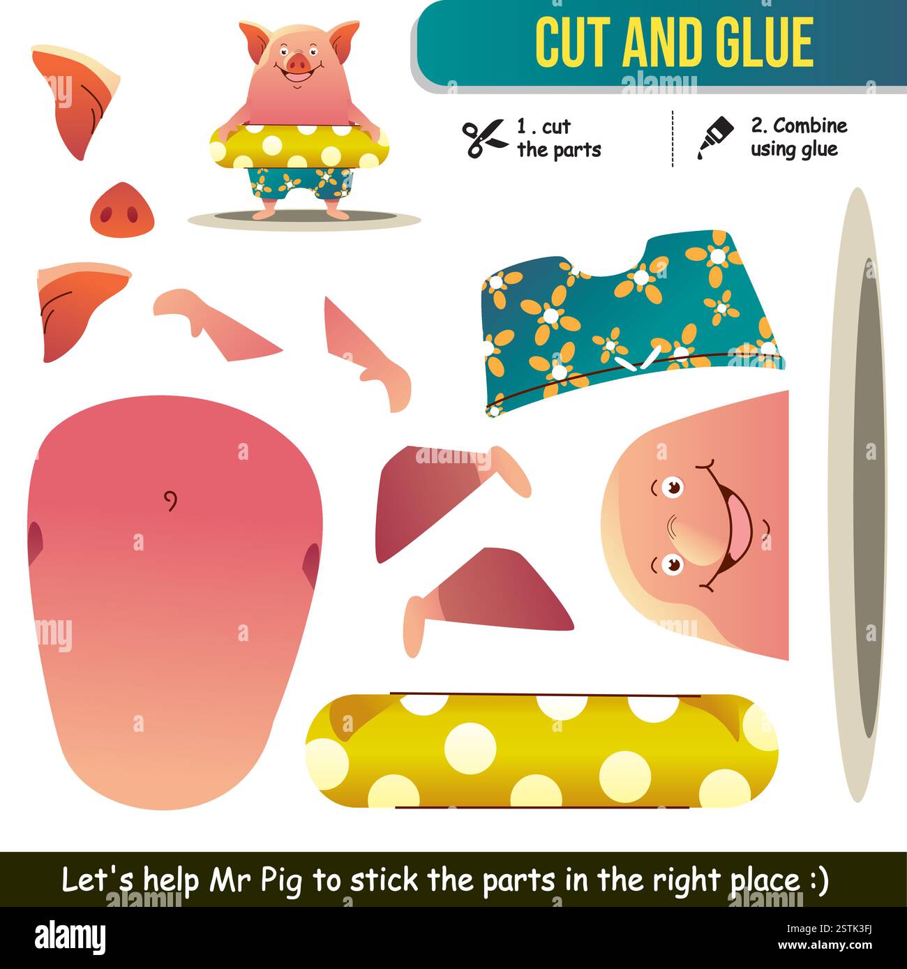 Cute animal pig cut and glue worksheet for kids. Engaging educational ...