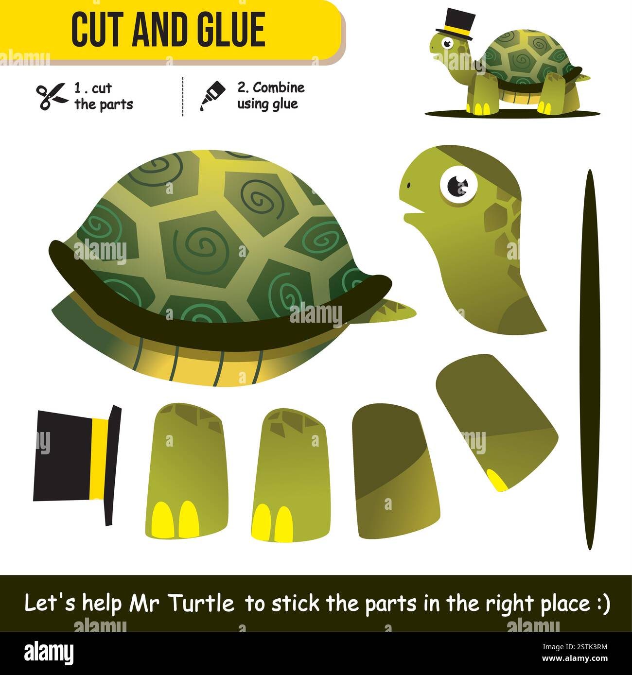 Cute cartoon animal turtle cut and glue worksheet for kids. Fun and ...
