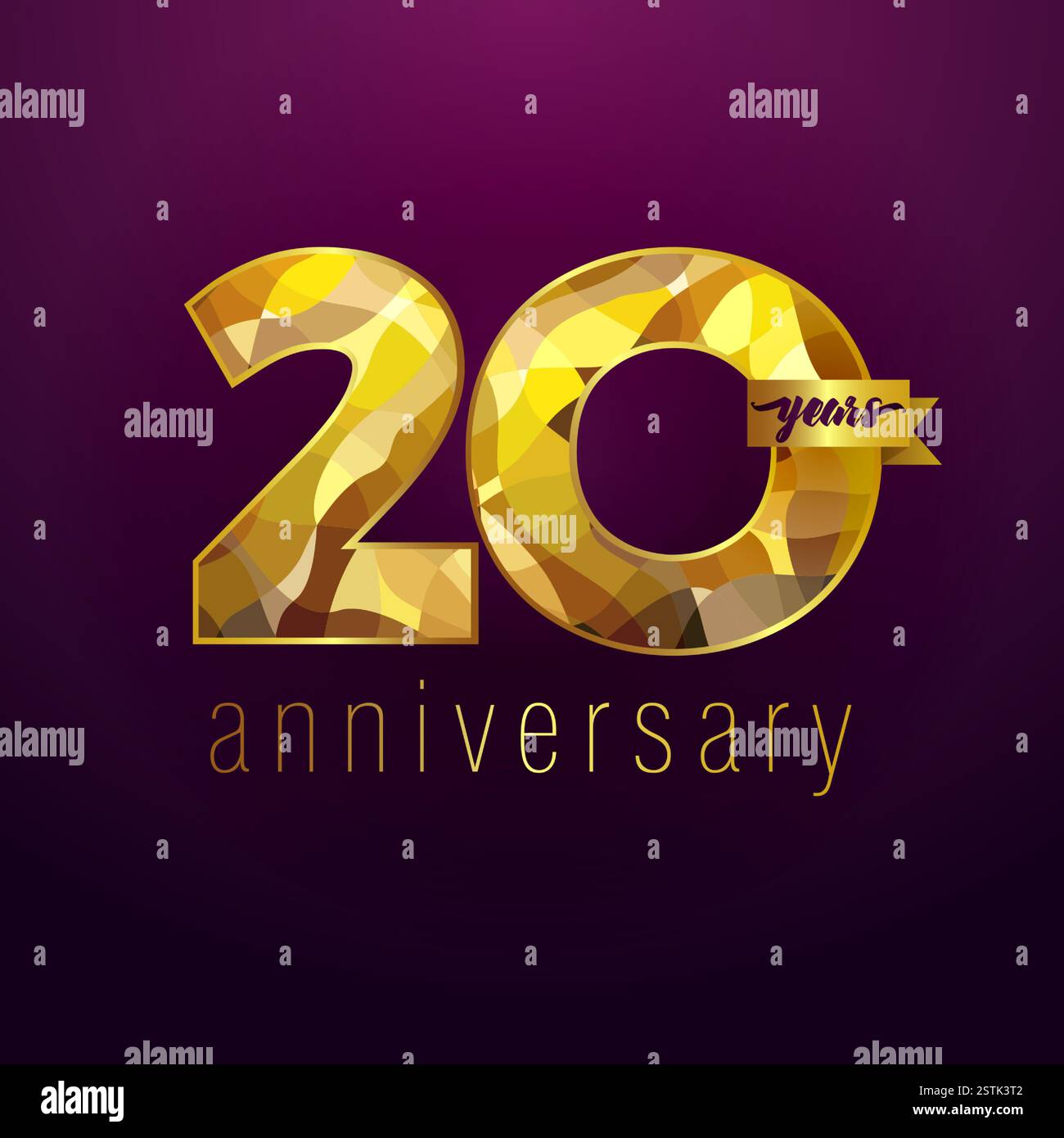 Happy 20th anniversary creative bold golden logo with stained glass ...